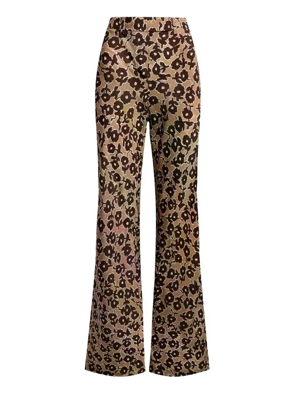 12 STOREEZ Beige Floral Print Flared Trousers - Neutrals