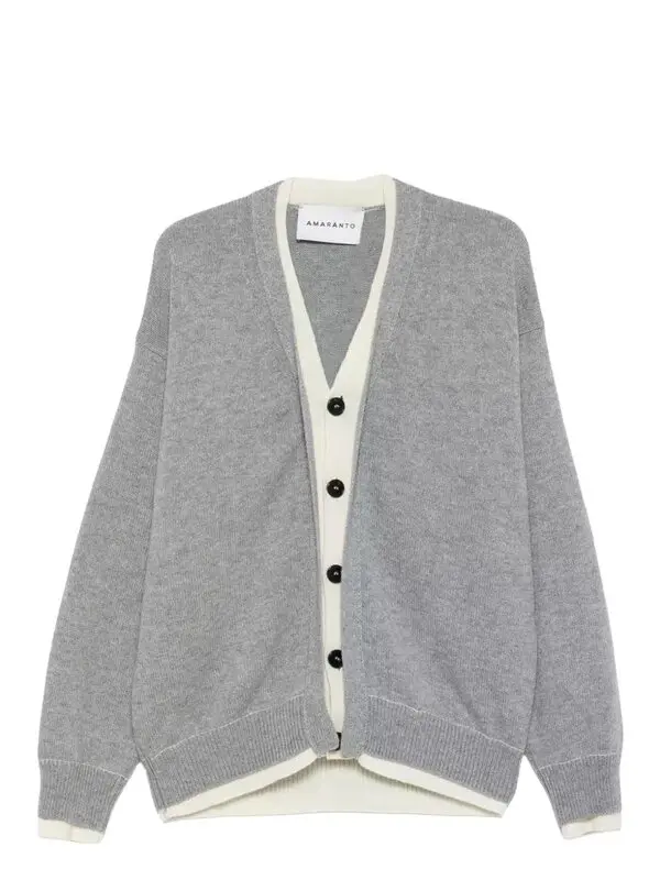 AMARANTO Contrast-trim Button-up Cardigan - Grey