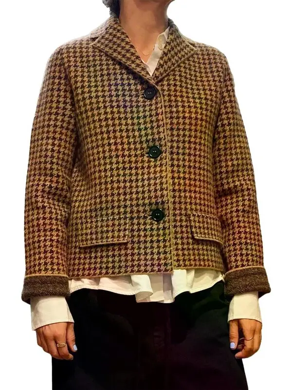 LEBOR GABALA Houndstooth Pattern Notched Lapel Blazer - Brown