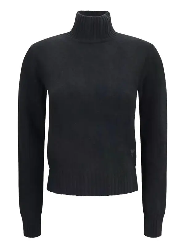 AMI Paris High Neck Sweater With De Coeur Signature - Black