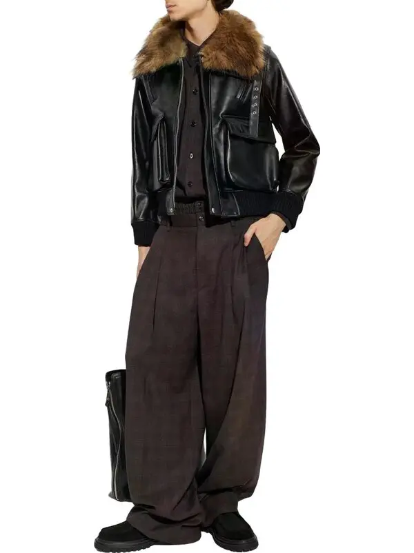 Sacai Faux Fur Collar Leather Bomber Jacket - Black