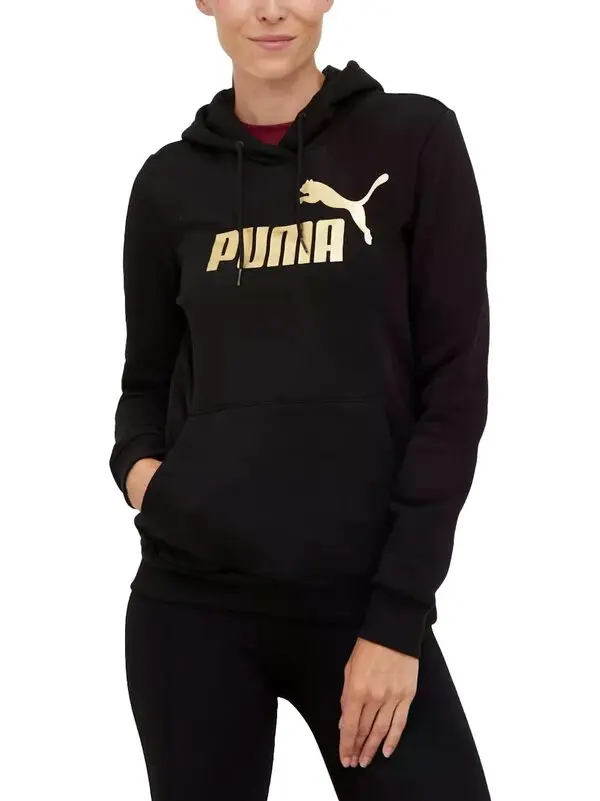 PUMA Logo Print Drawstring Hoodie - Black