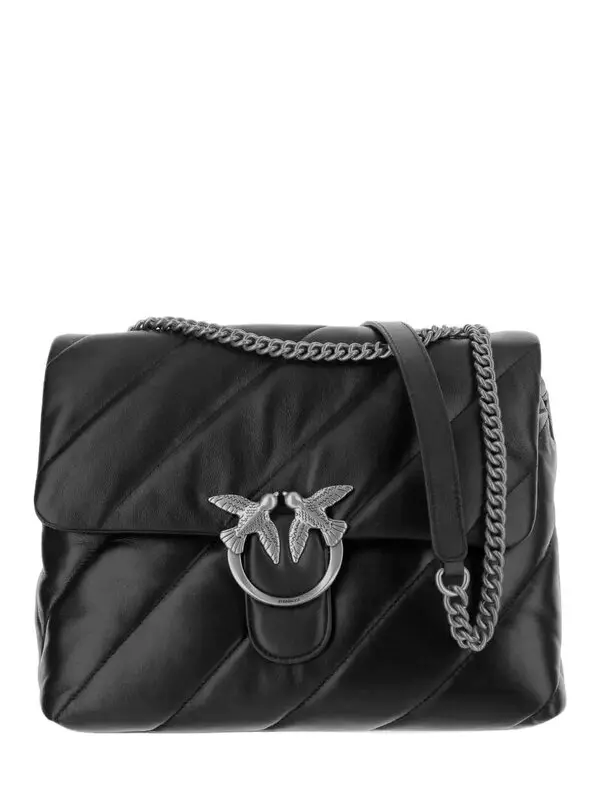 Pinko Large Quilted Leather Shoulder Bag - Black