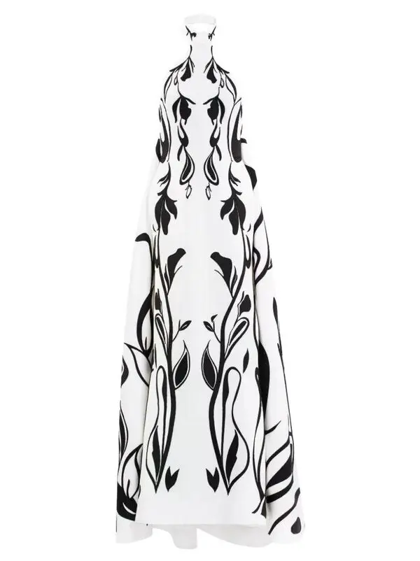 SAIID KOBEISY Laser Cut Halter Neck Gown - White