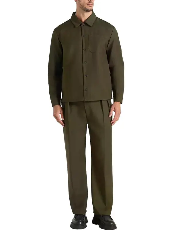 Manière De Voir Valentin In Olive Classic Tailored Long Sleeve Shirt - Green