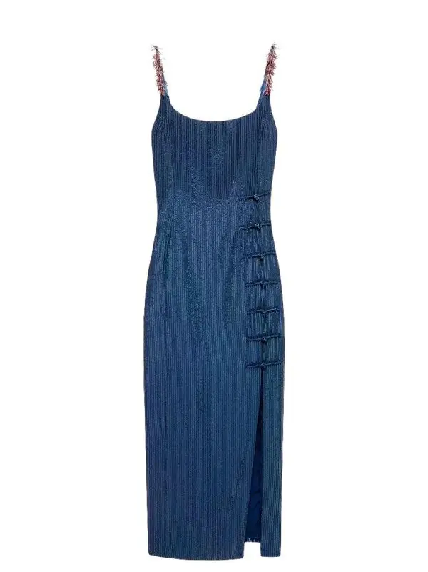 Shanghai Tang Sequin Embellished Frog Fastening Midi Dress - Blue