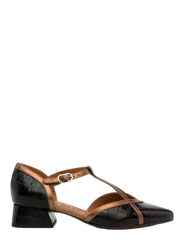 Chie Mihara Leather Croc-effect T-bar Heeled Pumps - Black