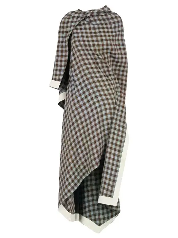 Loewe Gingham Check Asymmetrical Dress - Brown