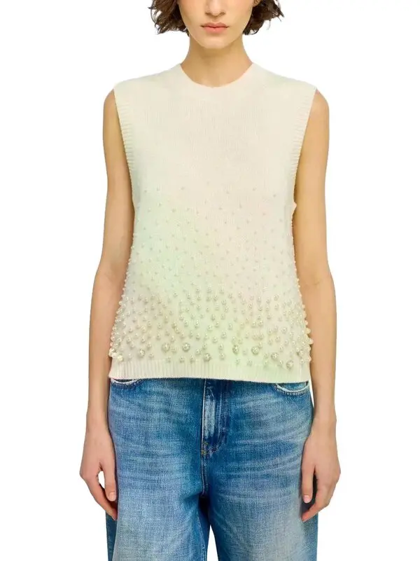 SEMICOUTURE Faux Pearl Embellished Knitted Waistcoat - Neutrals