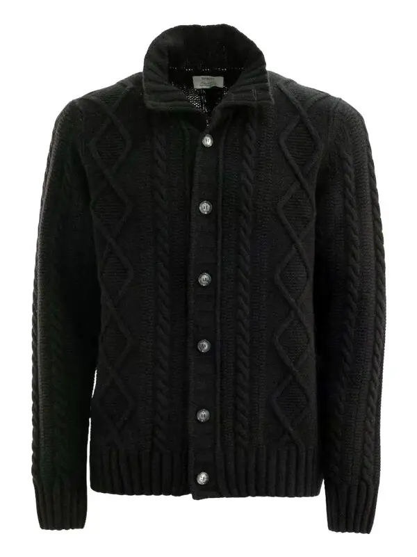 BARBA NAPOLI Cable-knit High Neck Cardigan - Black