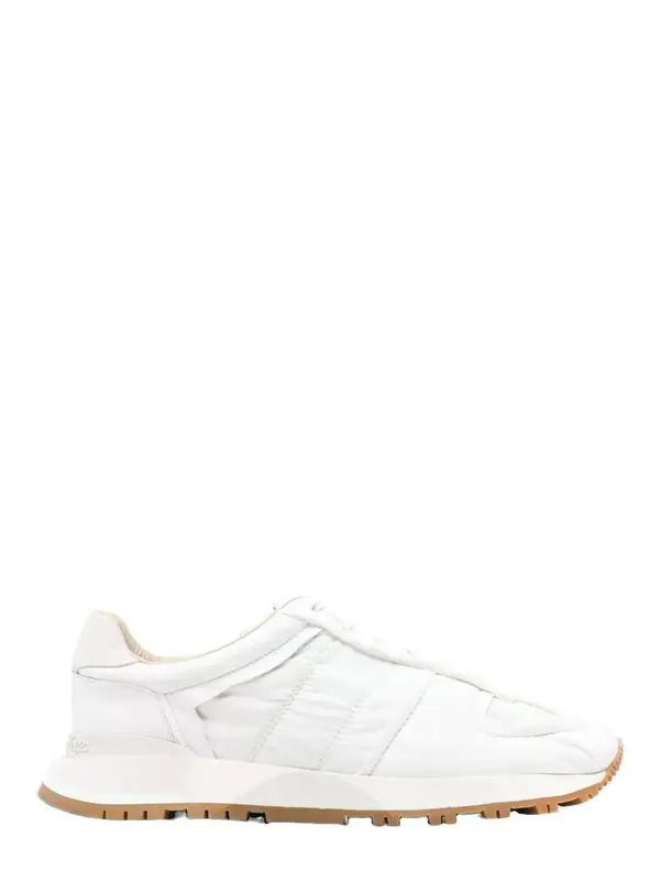 MAISON MARGIELA Paneled Round Toe Lace Up Low Top Sneakers - White