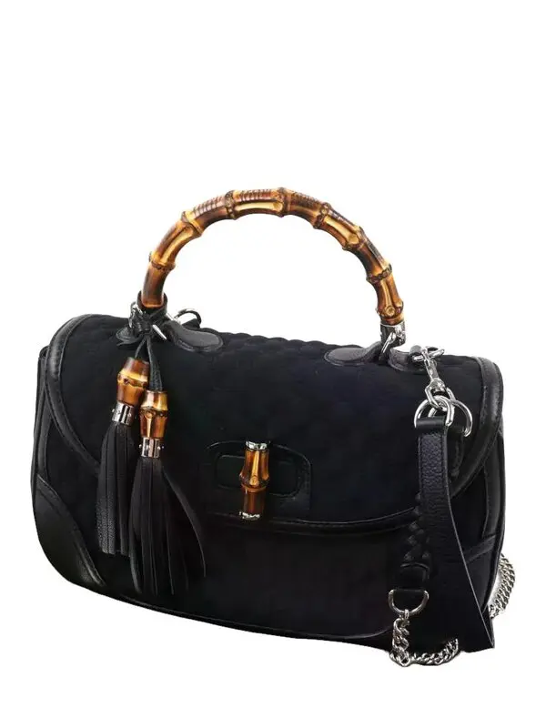Gucci Large Gg Neoprene Bamboo Top Handle Satchel - Black