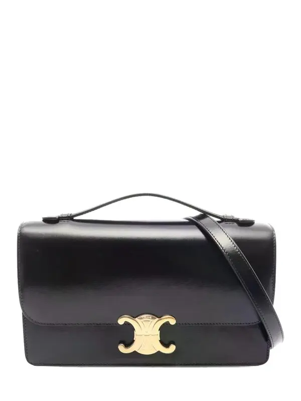 Celine Medium Shiny Calfskin Triomphe Folio Satchel - Black