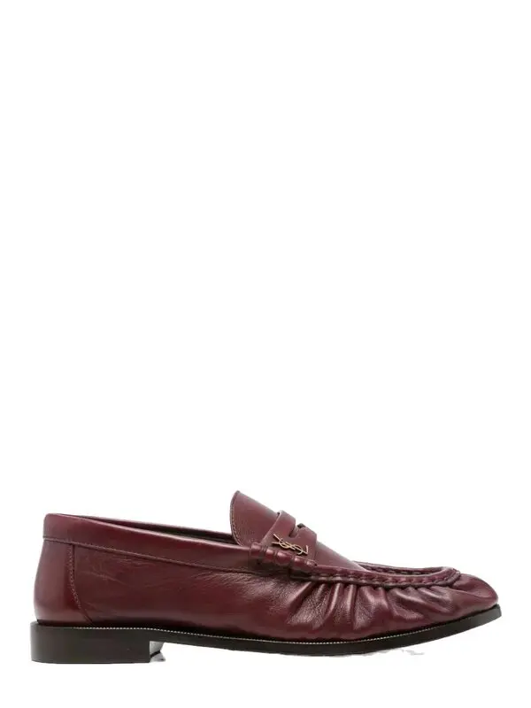 Saint Laurent Burgundy Leather Logo Plaque Pleated Loafers - Red