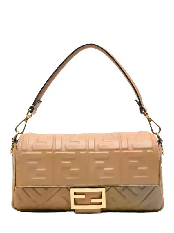 Fendi Embossed Ff Logo Baguette Shoulder Bag - Neutrals