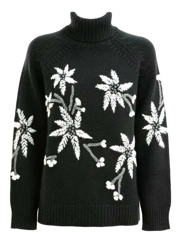 P.a.r.o.s.h Floral Embroidered Roll-neck Sweater - Black