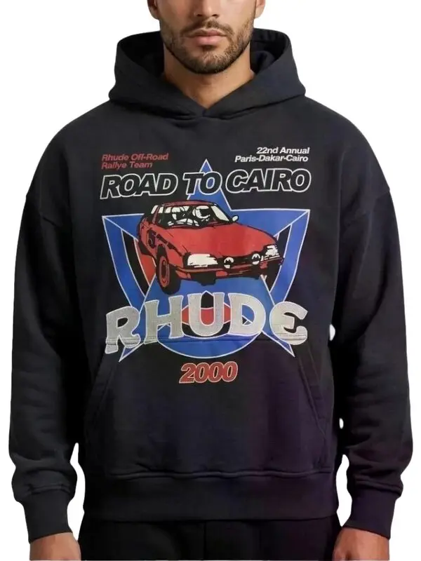 Rhude Road To Cairo" Graphic Hoodie - Black