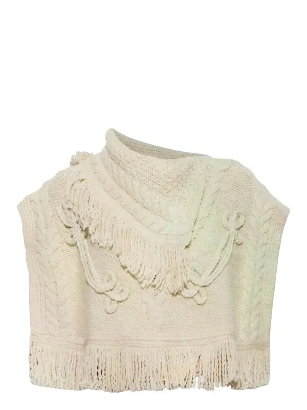 MARANT ETOILE Kacie Fringe-trimmed Cable-knit Poncho - Neutrals