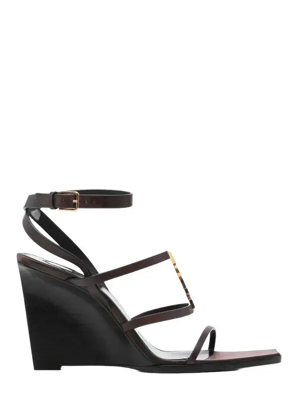 Saint Laurent Cassandre Wedge Sandals - Brown