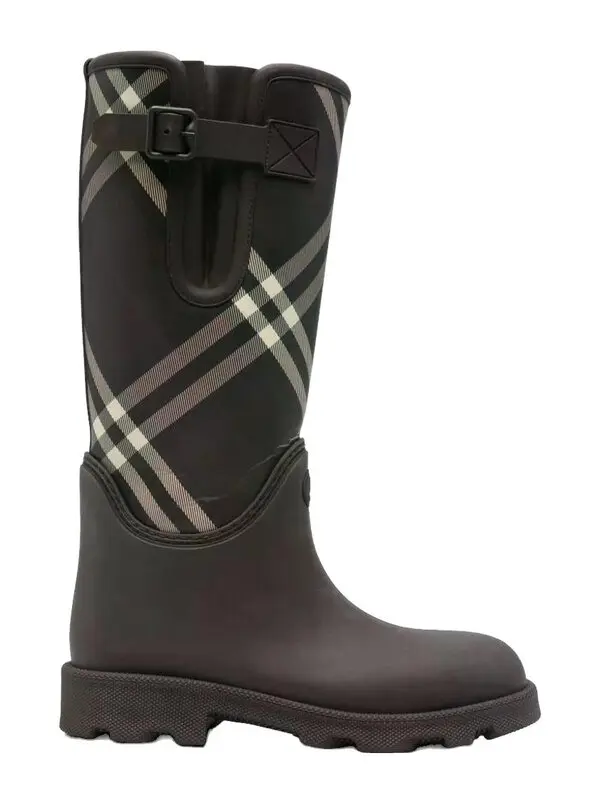 Burberry Side-buckle Check Rain Boots - Brown