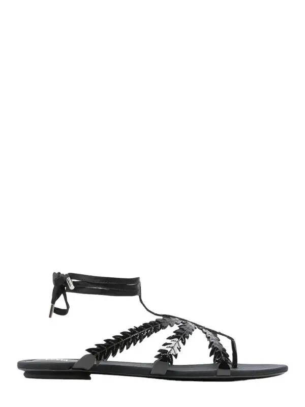 Emilio Pucci Leather Thong Strap Ankle-tie Sandals - Black