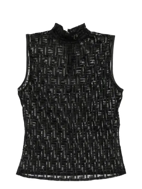 Fendi Ff Logo Lace High Neck Sleeveless Top - Black