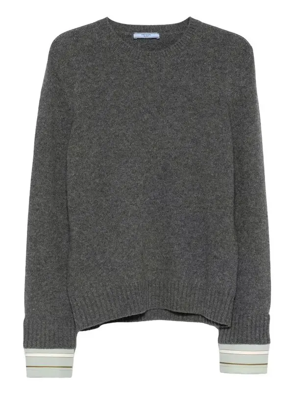 Prada Wool And Cashmere Crewneck Sweater With Removable Cuffs - Grey