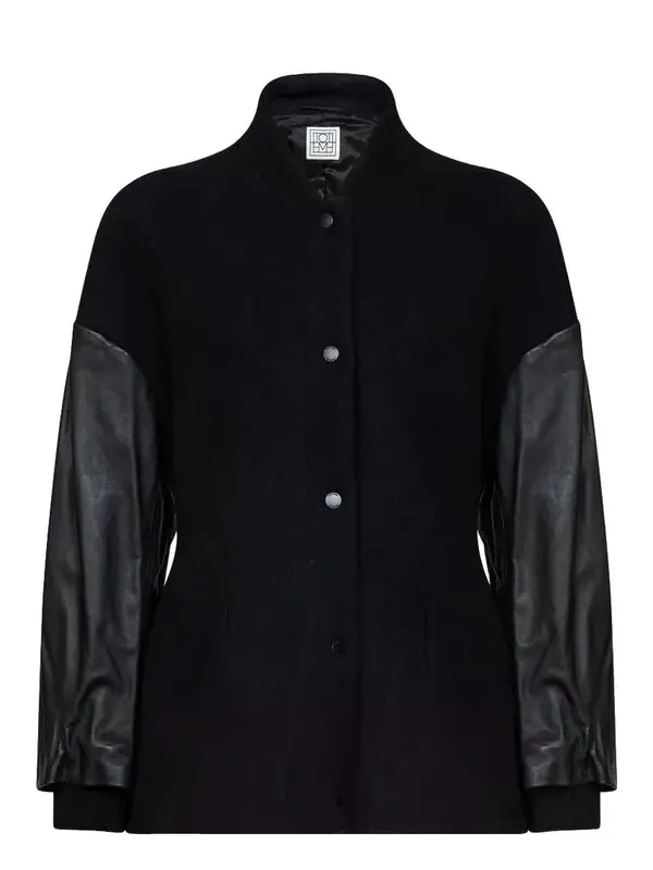 TOTEME Varsity Jacket With Leather Sleeves - Black