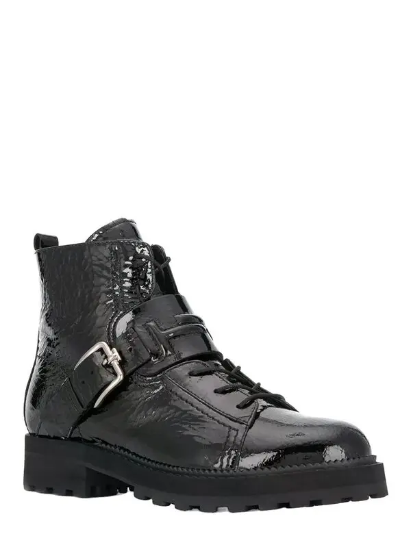 TOD'S Patent Leather Buckled Combat Boots - Black