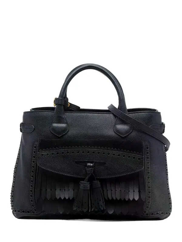 Burberry Grained Calfskin Satchel With Brogue And Fringe Details - Black