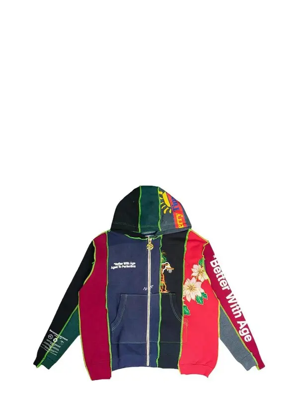 BETTER WITH AGE 5 Panel Zip-up Hoodie With Floral Embroidery - Blue