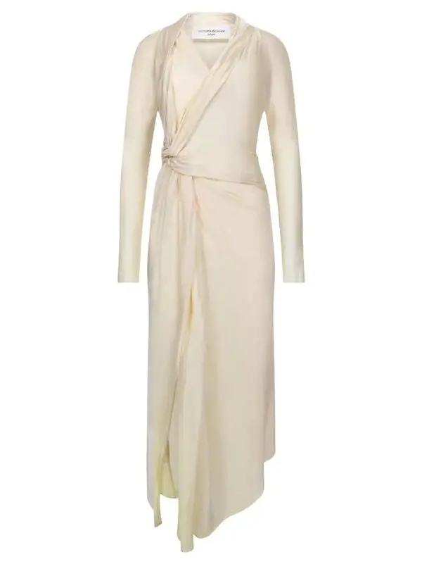 Victoria Beckham Lea Knotted-detail Midi Dress - Neutrals