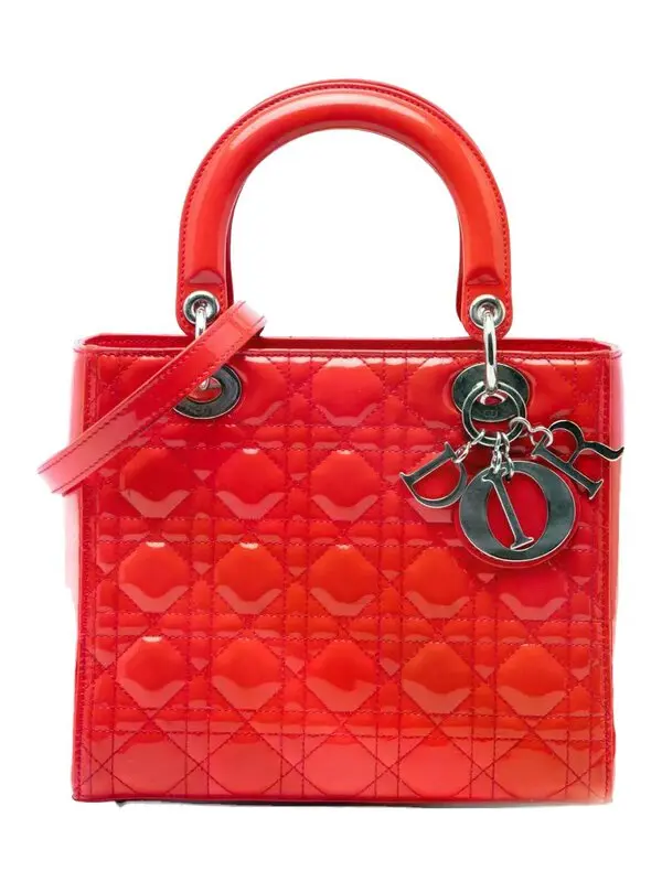 Dior Medium Patent Cannage Lady Satchel - Red