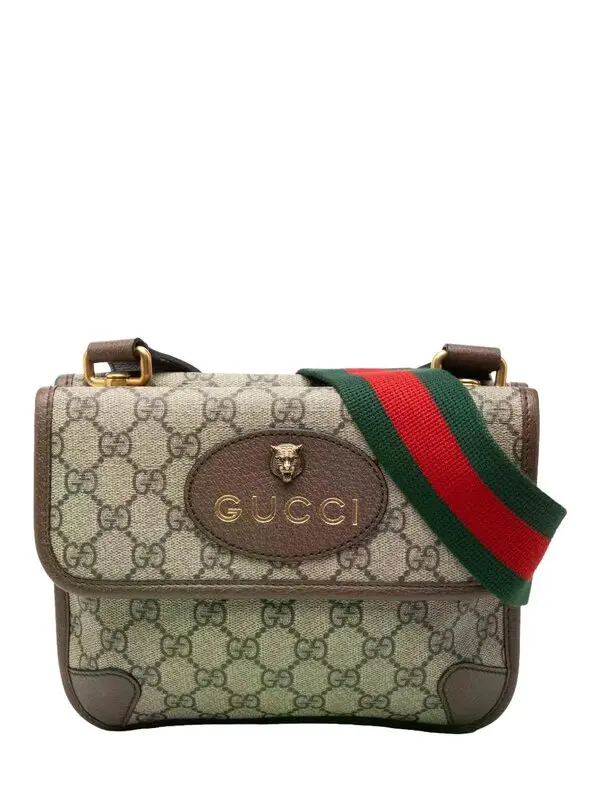 Gucci Gg Supreme Web Neo Vintage Double Flap Messenger Bag - Neutrals