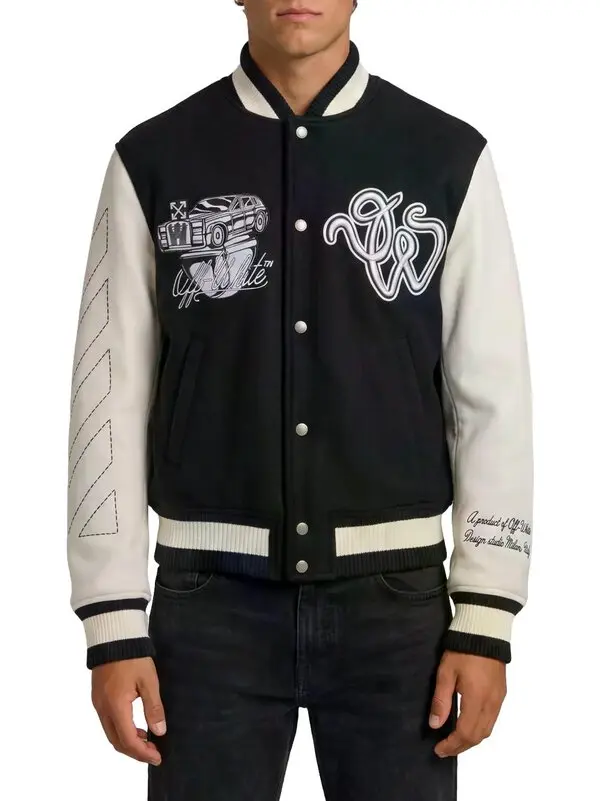 Off-White Varsity Jacket With Embroidered Motif - Black