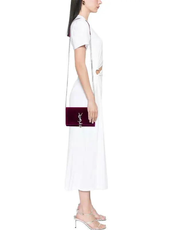Saint Laurent Small Velvet Monogram Kate Tassel Crossbody Bag - Purple