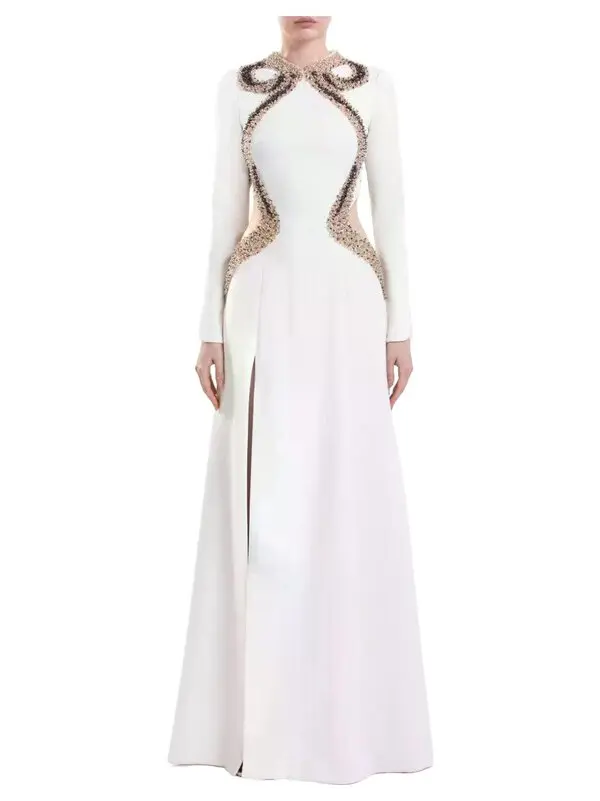 SAIID KOBEISY Embellished Long-sleeve Maxi Dress - Neutrals