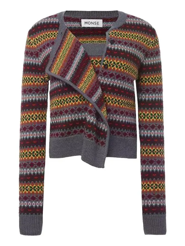 Monse Fair Isle Cascade Cardigan Set - Grey