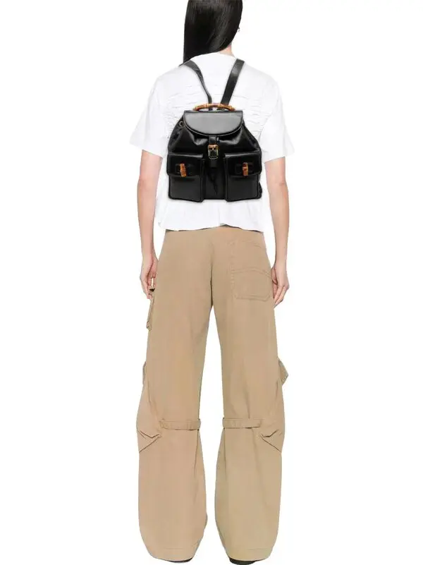 Gucci Calfskin Bamboo Drawstring Backpack - Black