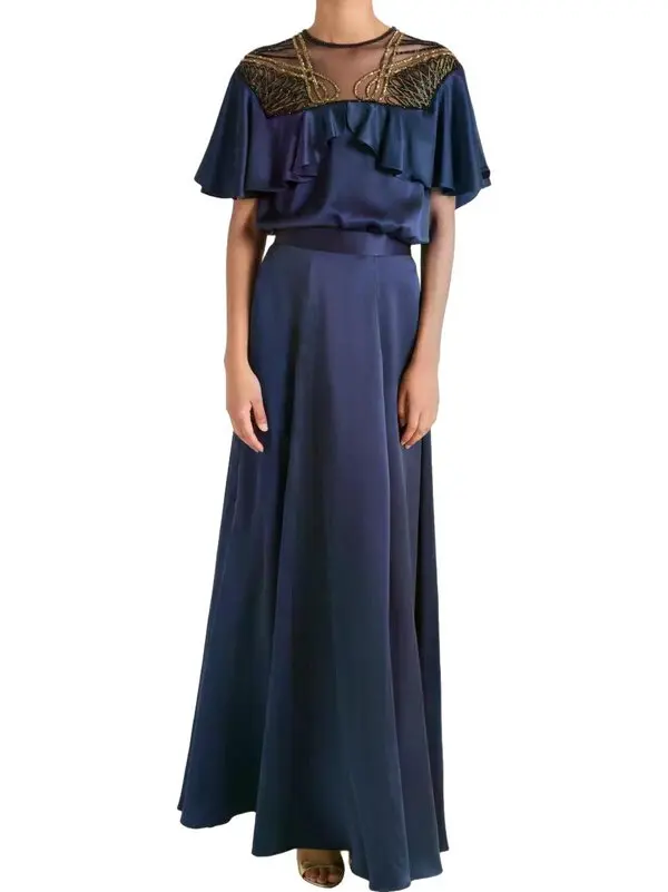 TEMPERLEY LONDON Amerie Pleated Maxi Skirt - Blue