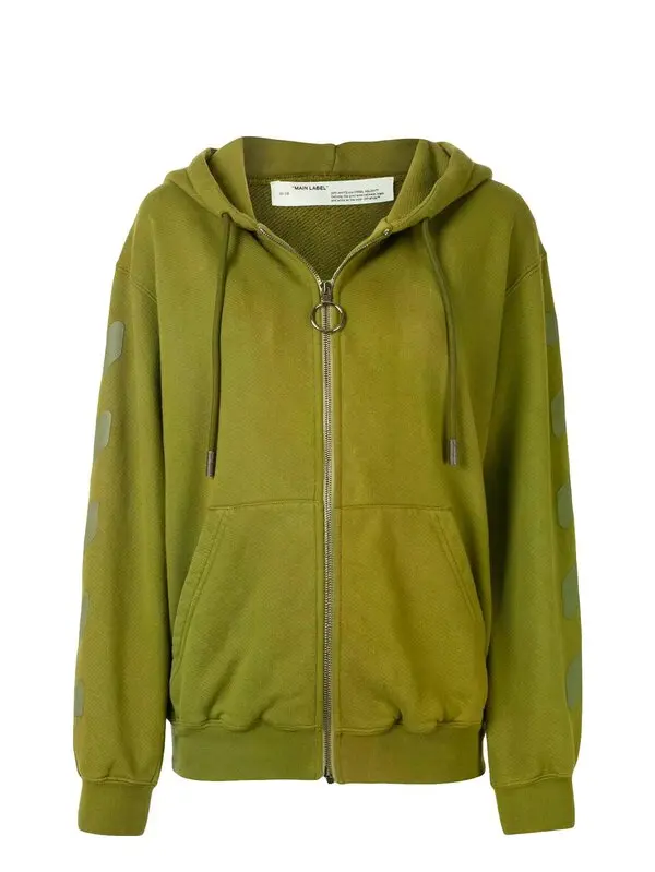 Off-White Printed Drawstring Hoodie - Green