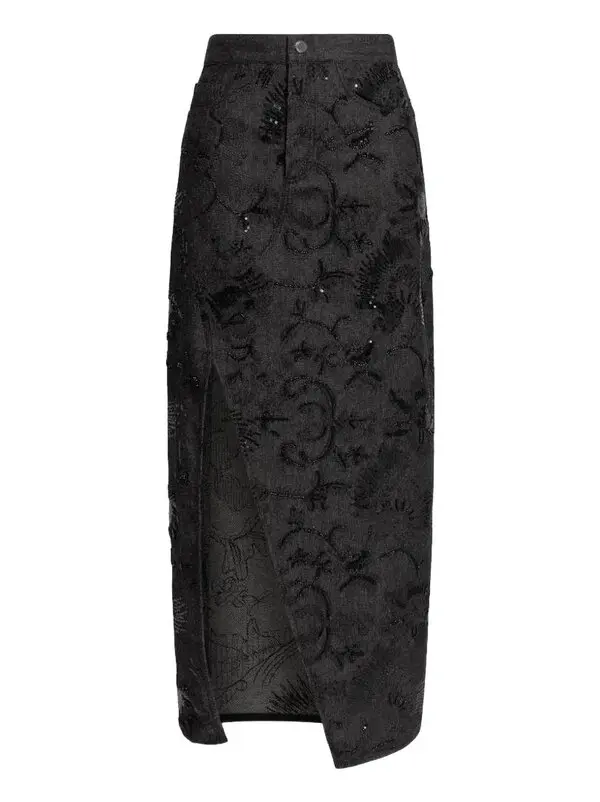WEILI ZHENG Sequin-embellished Floral-embroidered Maxi Skirt - Blue