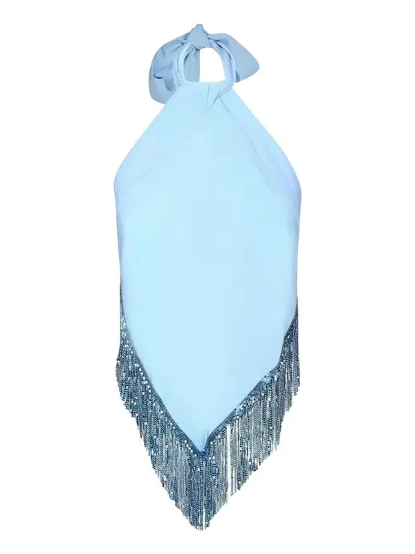 Rabanne Halterneck Top With Fringe Trim - Blue