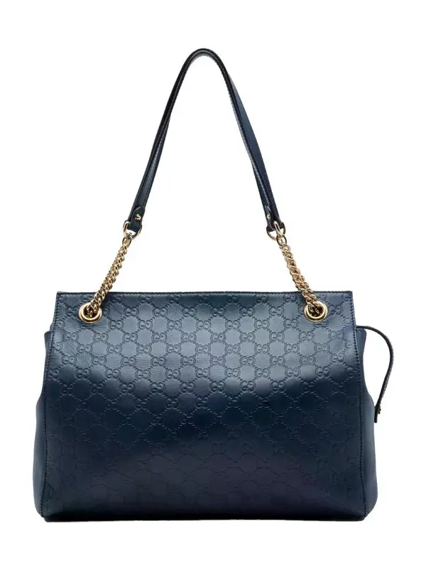 Gucci Signature Embossed Leather Tote Bag - Blue