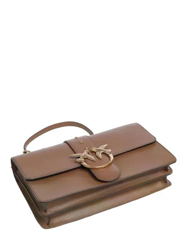 Pinko Love Birds Plaque Studded Leather Shoulder Bag - Brown