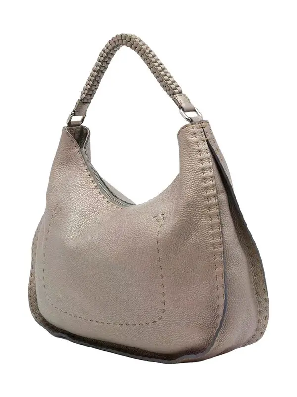 Fendi Metallic Pebbled Leather Selleria Shoulder Bag - Brown