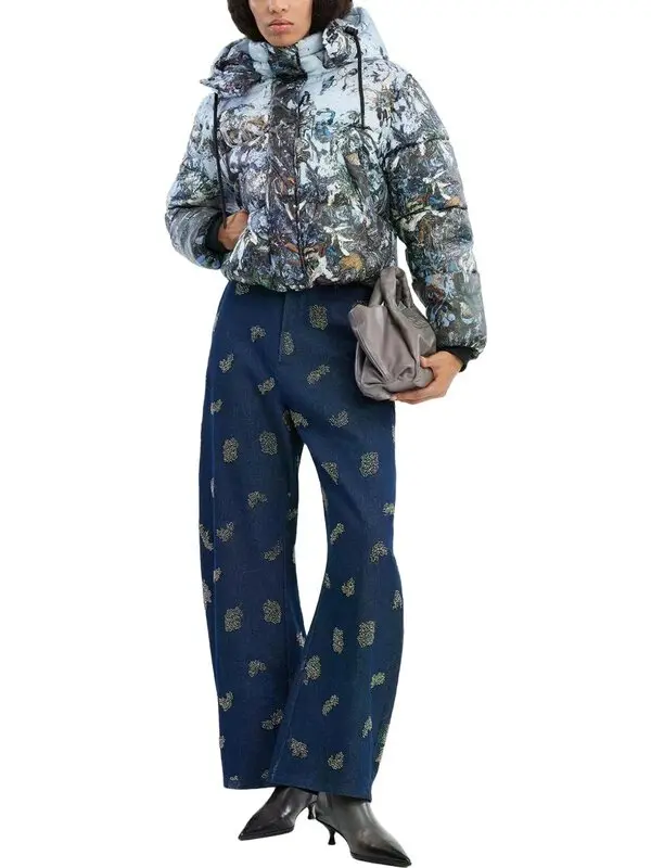 Munthe Graphic Print Quilted Padded Coat - Blue