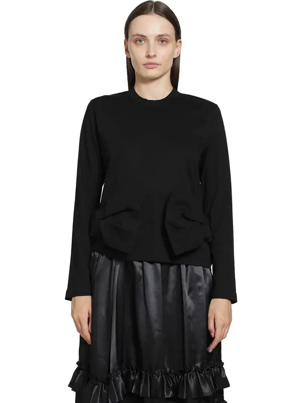 Noir Kei Ninomiya Cotton Jersey Long Sleeve T-shirt With Bow Details - Black