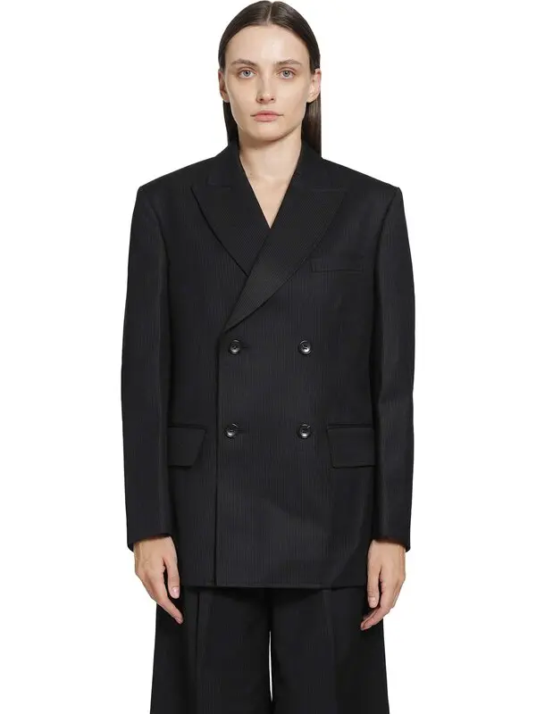 Junya Watanabe Double-breasted Pin Stripe Wool Blazer - Black