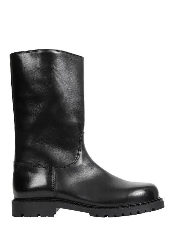RIER Vintage Pull-up Cowhide Biker Boots - Black